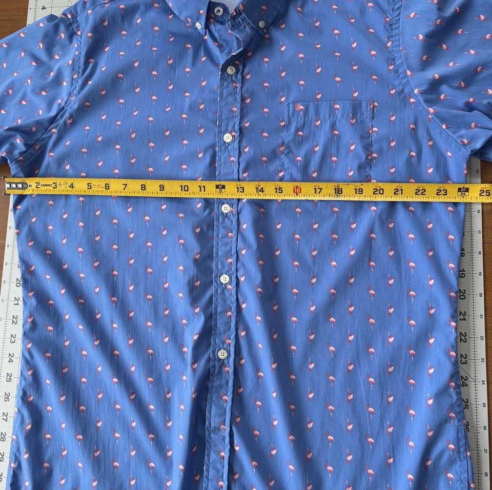 Izod Blue Short Sleeve Button Up With Pink Flamingos Men’s Size XL | eBay