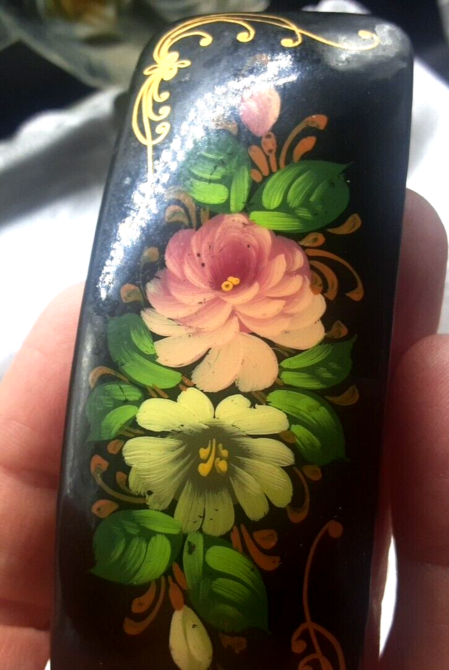 Lovely! Vintage Russian Wooden Hand painted Hair Barrette. Floral ...