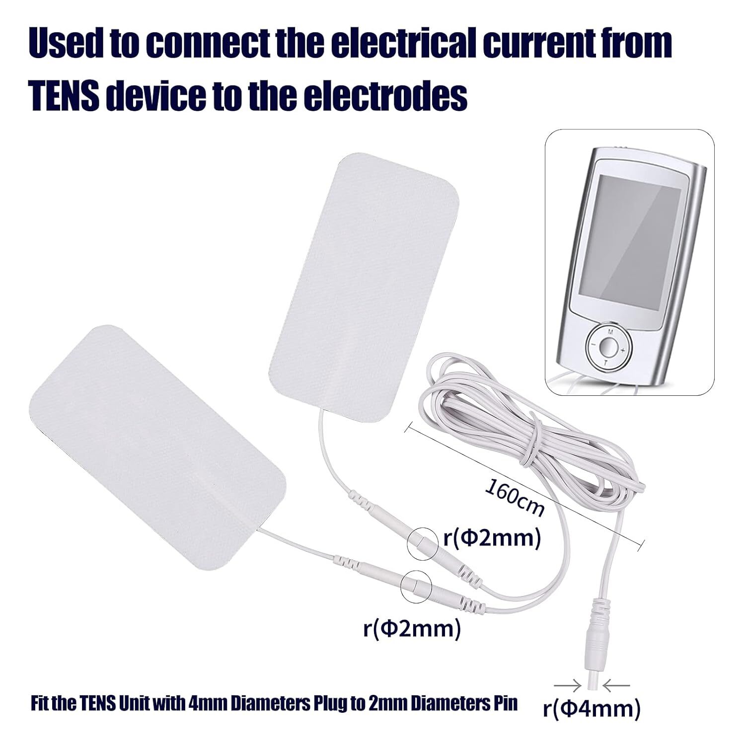 2 Count TENS Wires Electrode Wires for TENS Unit Electrodes Lead Wires ...