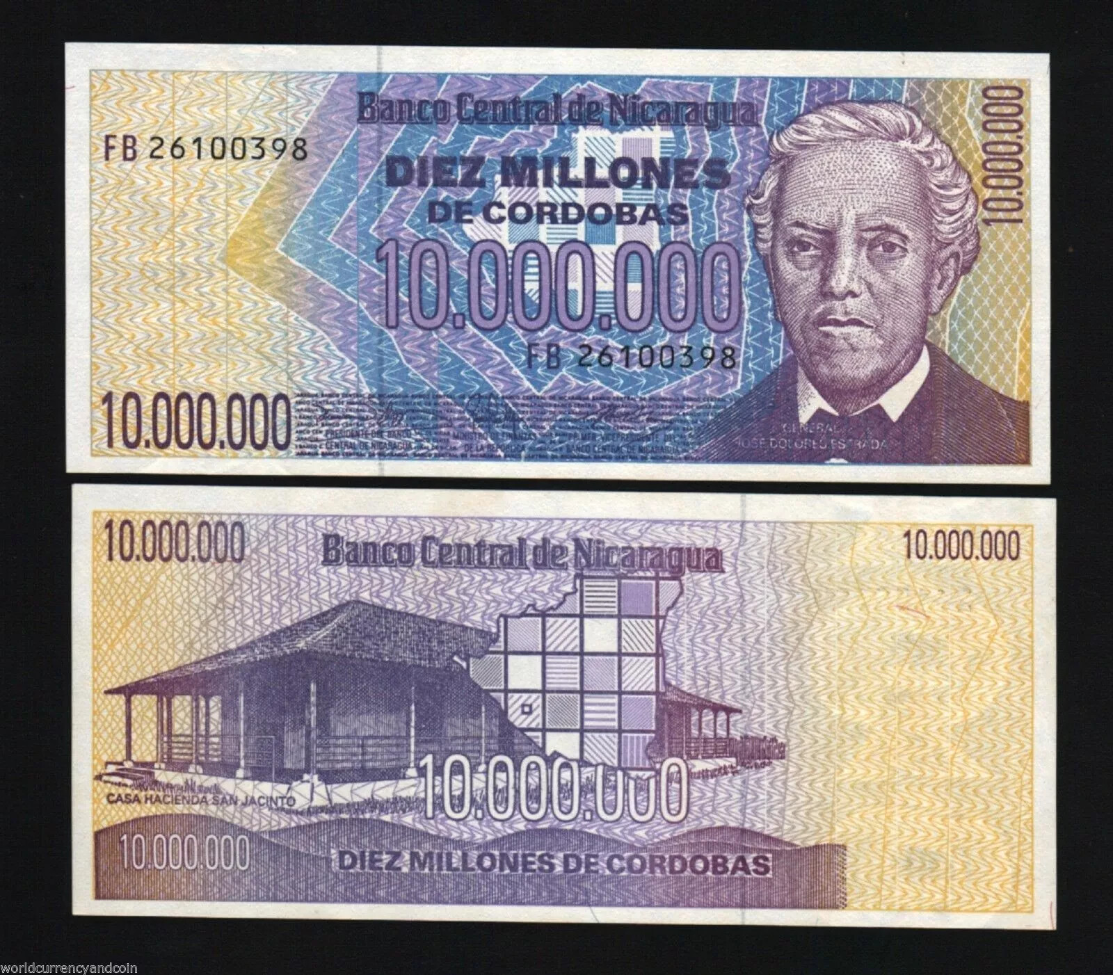 Nicaragua 10000000 CORDOBA P-166 1990 ( 10 Million) UNC Nicaraguan ...