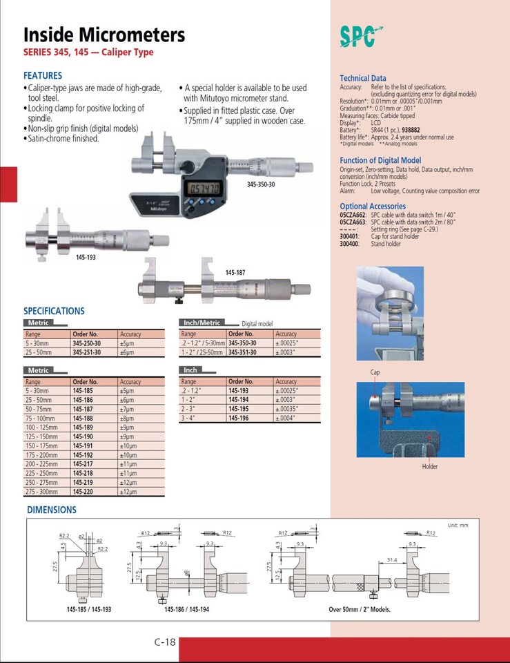 Mitutoyo 345-350-30 - Digimatic Caliper Type Inside Micromter w SPC .2 ...