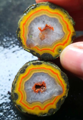 1Pair Rare China Natural Warring States Red Agate Geode Quartz Crystal ...