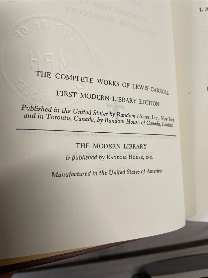 Lewis Carroll THE COMPLETE WORKS OF LEWIS CARROLL Modern Library 1st ...