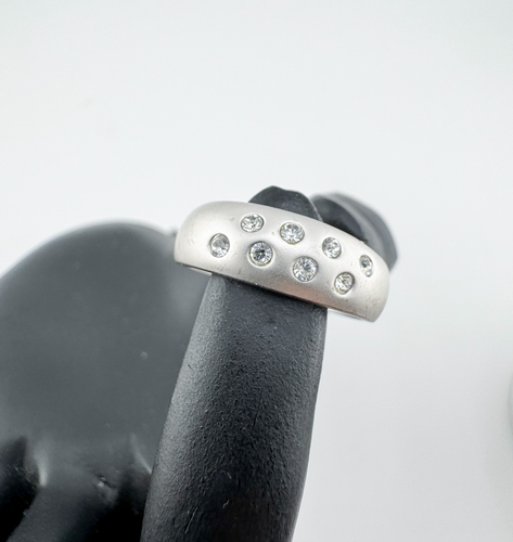 Vintage Silver Tone Rhinestone Band Ring Matte Finish Modern Minimalist ...