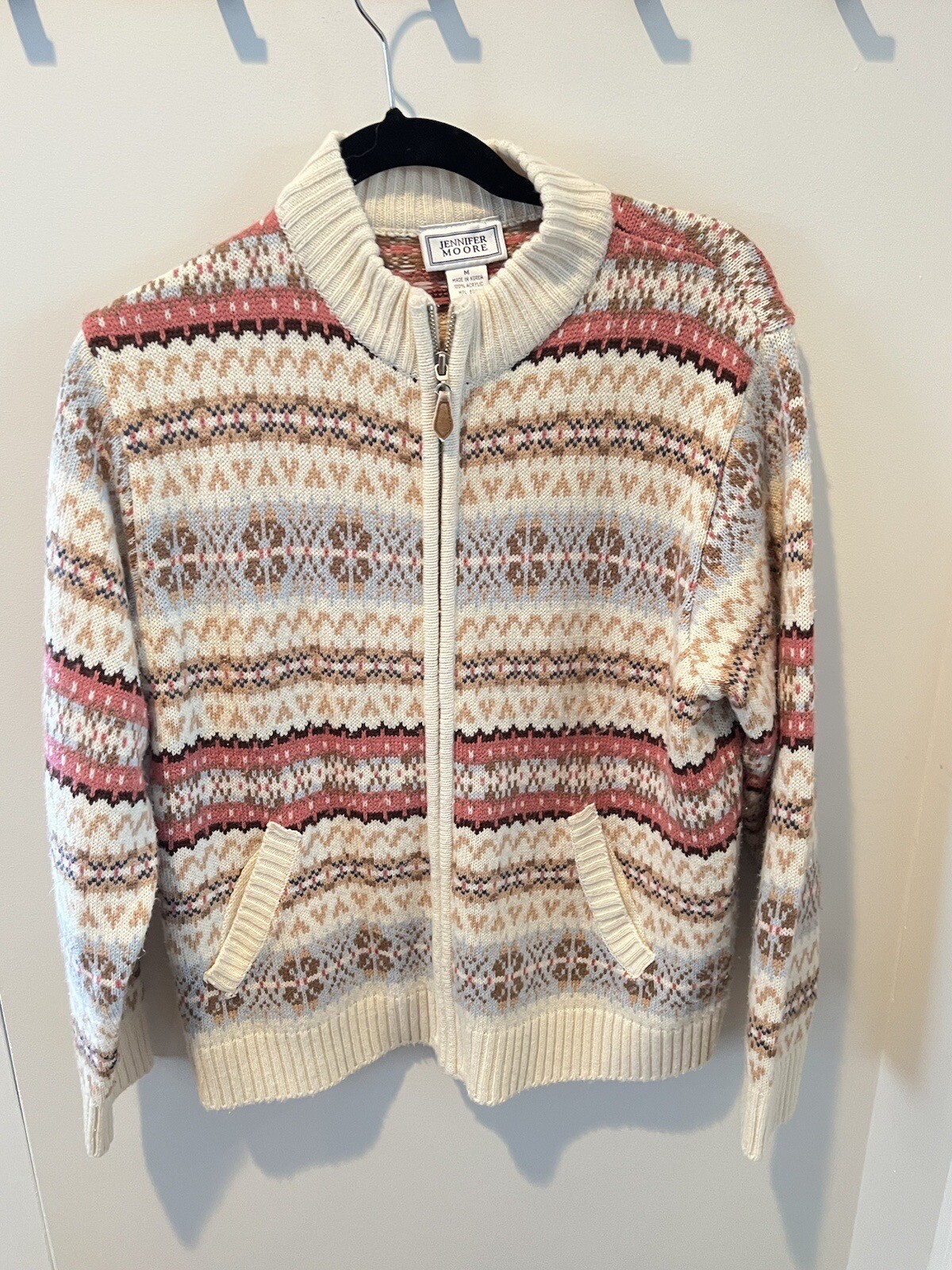Jennifer Moore Acrylic Fair Isle Full Zip Sweater Jacket Size M | eBay
