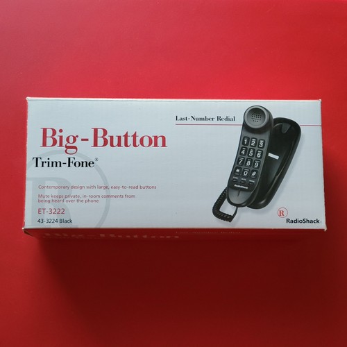 Radio Shack Phone Big-Button Trim-Fone ET-3222 / 43-3224 Black Open Box ...