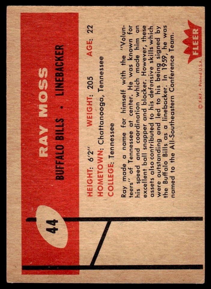 1960 Fleer Ray Moss * RC Buffalo Bills #44 | eBay