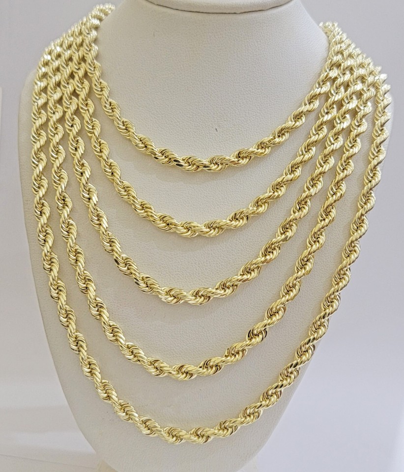 14k Gold Rope Chain Necklace 5mm 18-26 Inch Diamond Cut Men Women REAL ...