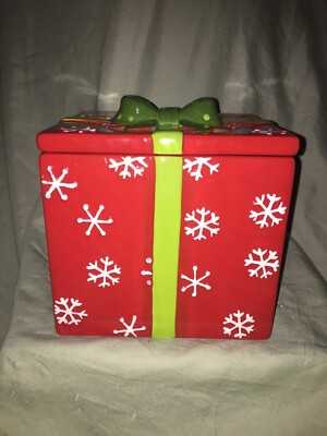 Real Home Ceramic Christmas Package Cookie Jar Large Holiday Present ...