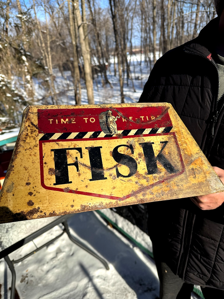 Vintage Metal Fisk Tire Rack Service Station Display Sign oil Gasoline ...
