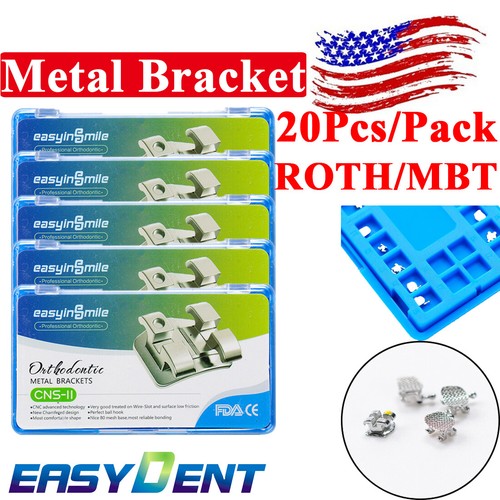20Pc/PK Metal MINI Braces Orthodontic Dental Brackets Ⅲ MBT/ROTH 022. ...