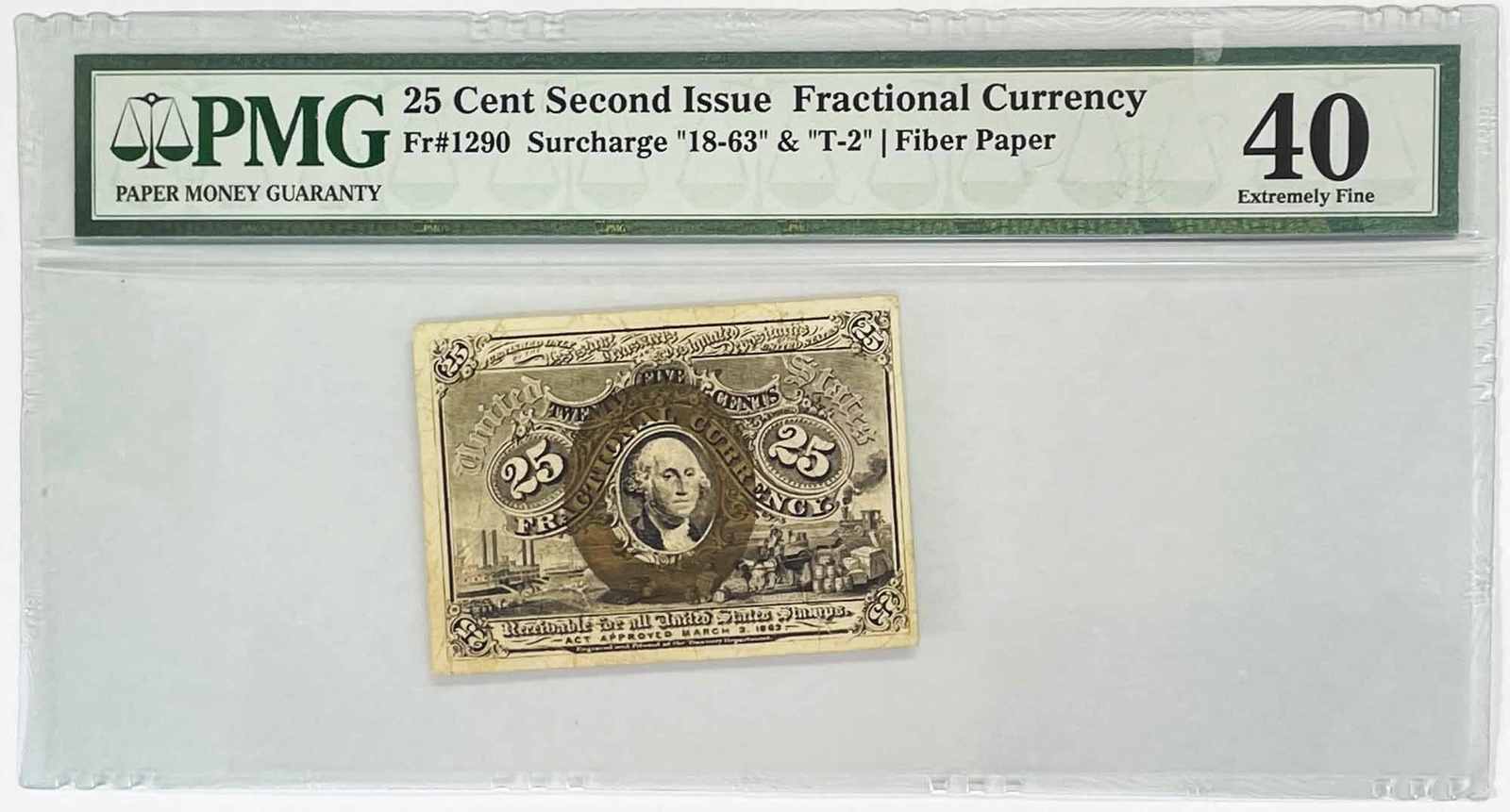 1863-1867 US 25 CENTS FRACTIONAL WASHINGTON NOTE FR#1290 PMG EXTREMELY ...