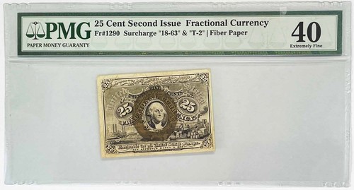 1863-1867 US 25 CENTS FRACTIONAL WASHINGTON NOTE FR#1290 PMG EXTREMELY ...