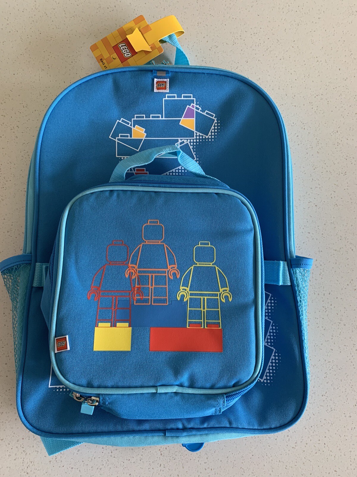 LEGO Backpack with Detachable Lunch Box Bag Minifigure Blocks Pattern ...