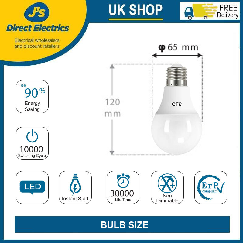 LED GLS Bulb 8.5W=60Watt Light Bulbs Warm White Daylight White B22 E27 ...