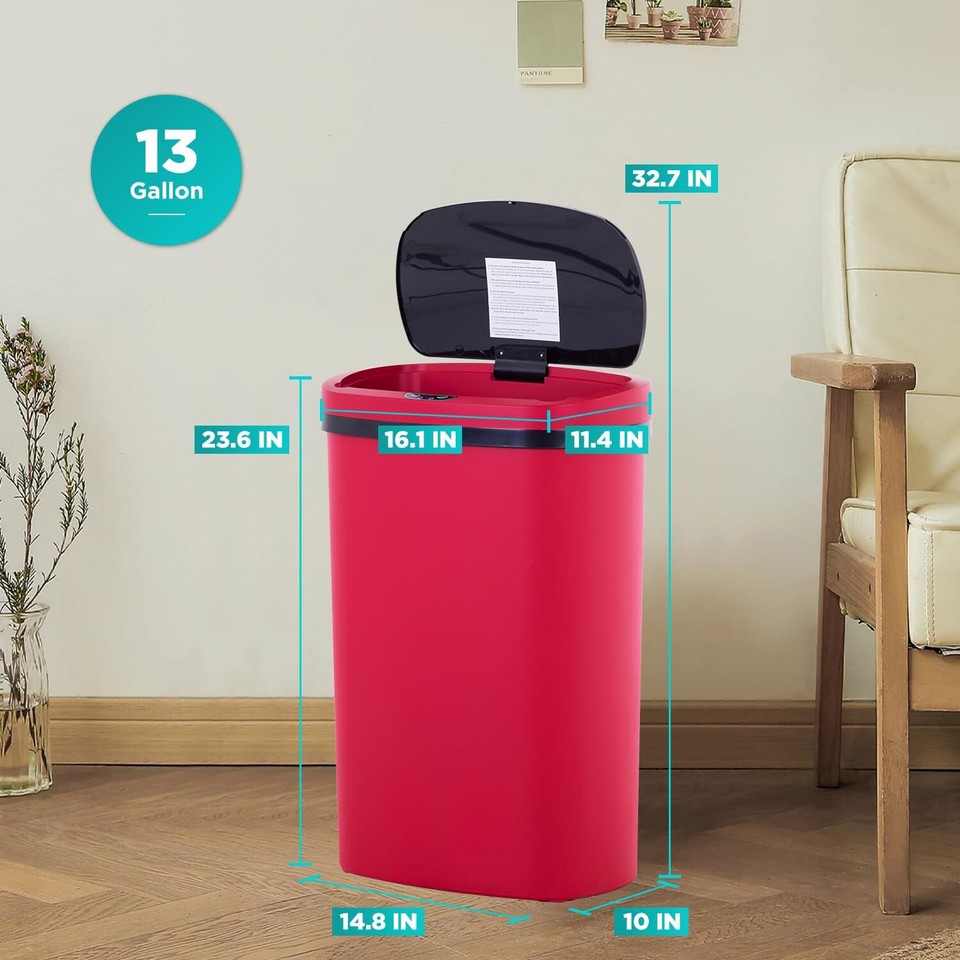 13 Gallon Kitchen Trash Can Automatic Touch Free High-capacity Garbage ...