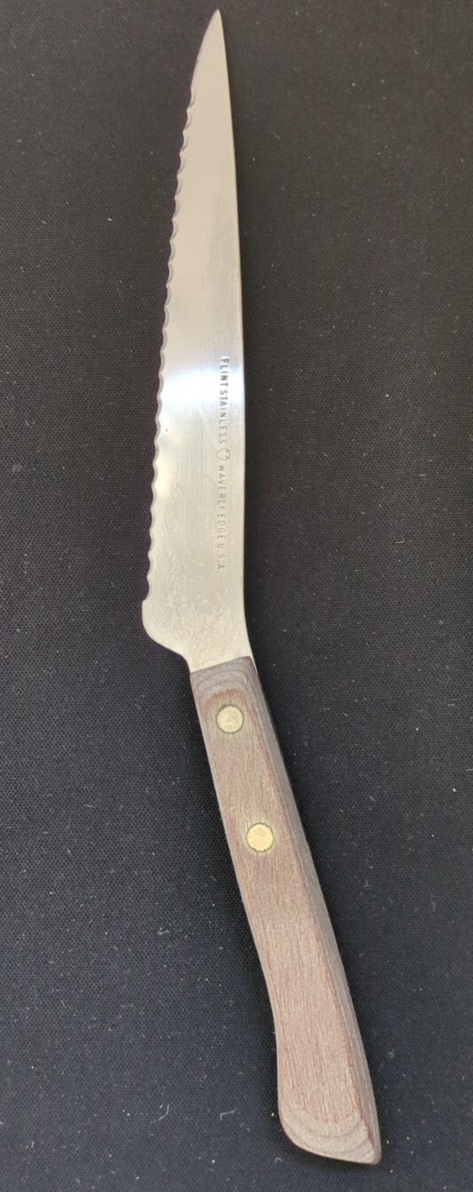 Vintage Flint Stainless Waverly Edge Kitchen Serrated Knife Wood Handle ...