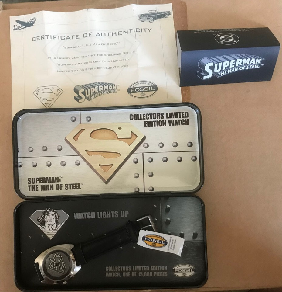 Vintage Fossil SUPERMAN Collectors Watch 1995 - EXCELLENT Never Used ...