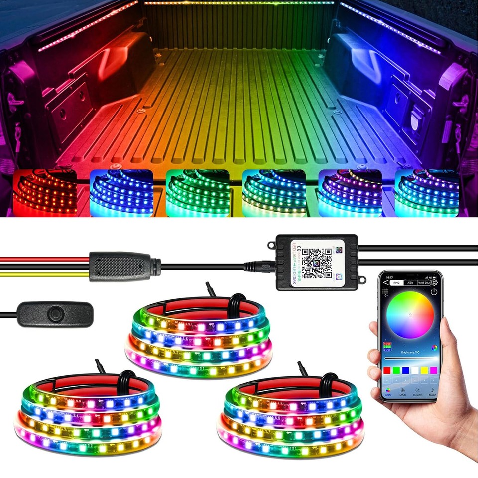 3X 60" LED Truck Bed RGB Cargo Light Strip Kit for Car Pickup Trucks ...