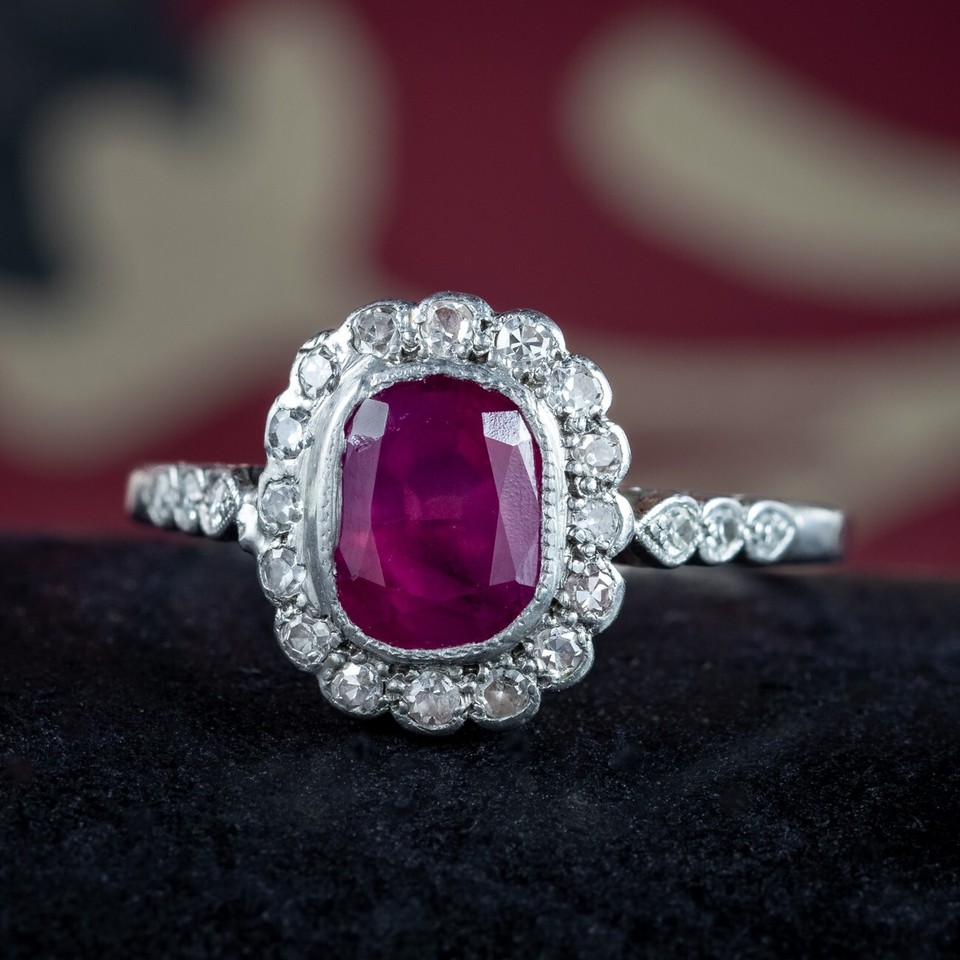 Antique Edwardian Ruby Diamond Cluster Ring 1ct Ruby | eBay