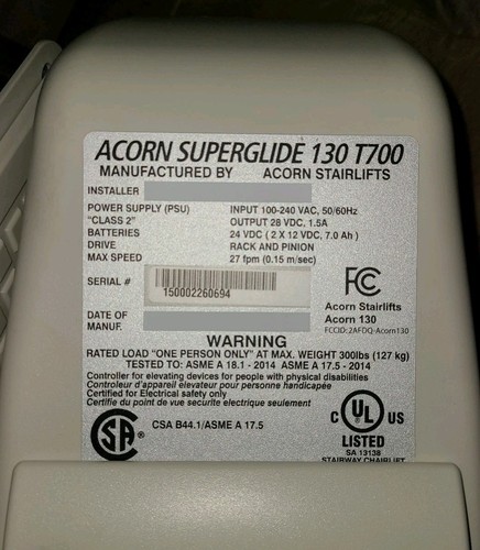 Acorn SuperGlide 130 T700 Stairlift W/Tracks, Remotes, Manuals & All ...