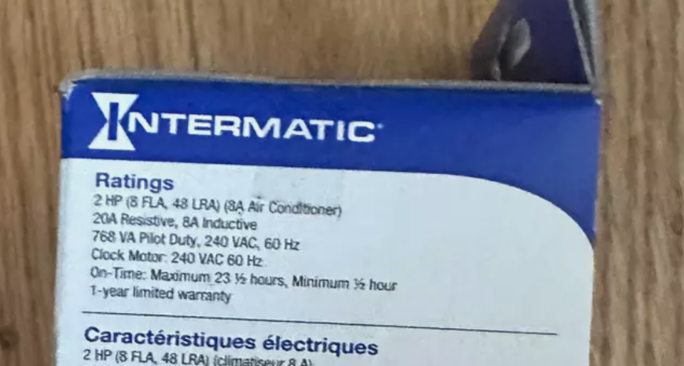 Intermatic Hb114 Timer Mechanical 240V 20A Plug In Air Conditioner And ...