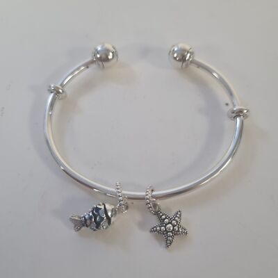 Pandora Moments Open Bangle with Charms - 1 x Starfish, 1 x Scaled Fish ...
