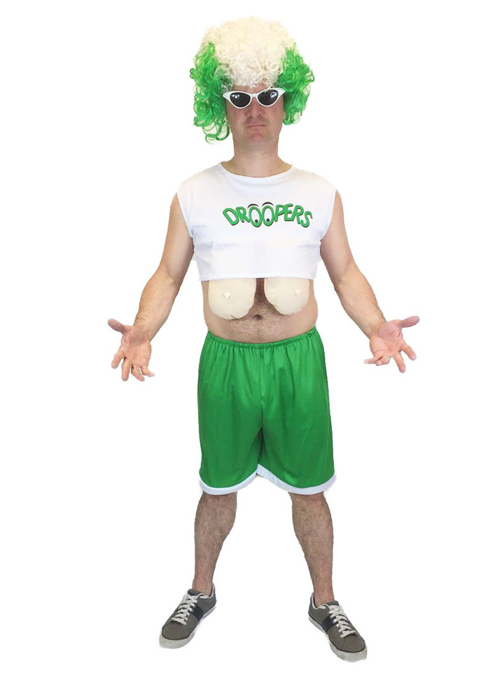 Mens Funny Droopers Stag Party Costume Fake Boobs Stag Do Hooters Fancy ...