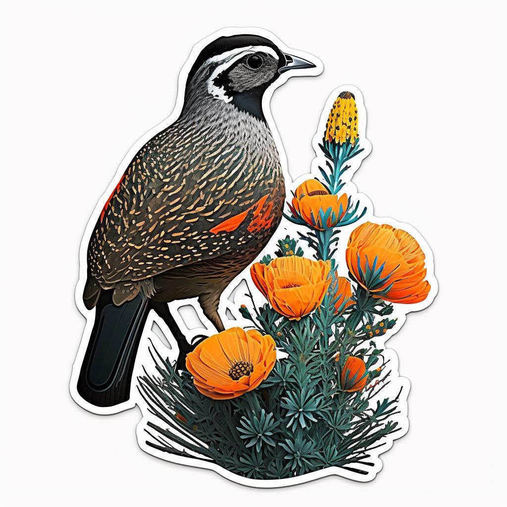 California Quail bird Poppy flower Vinyl Decal Sticker for Car, Laptop ...