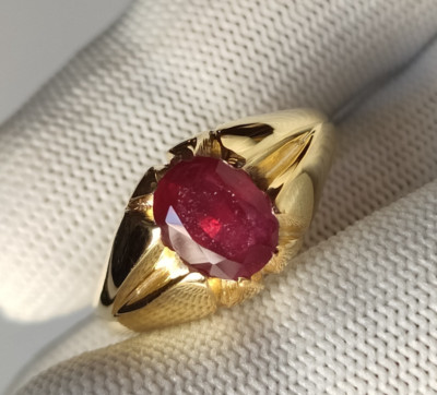 14K Yellow Gold Ruby Ring, Red Ruby Men's Ring, 14K Solid Gold Heavy ...