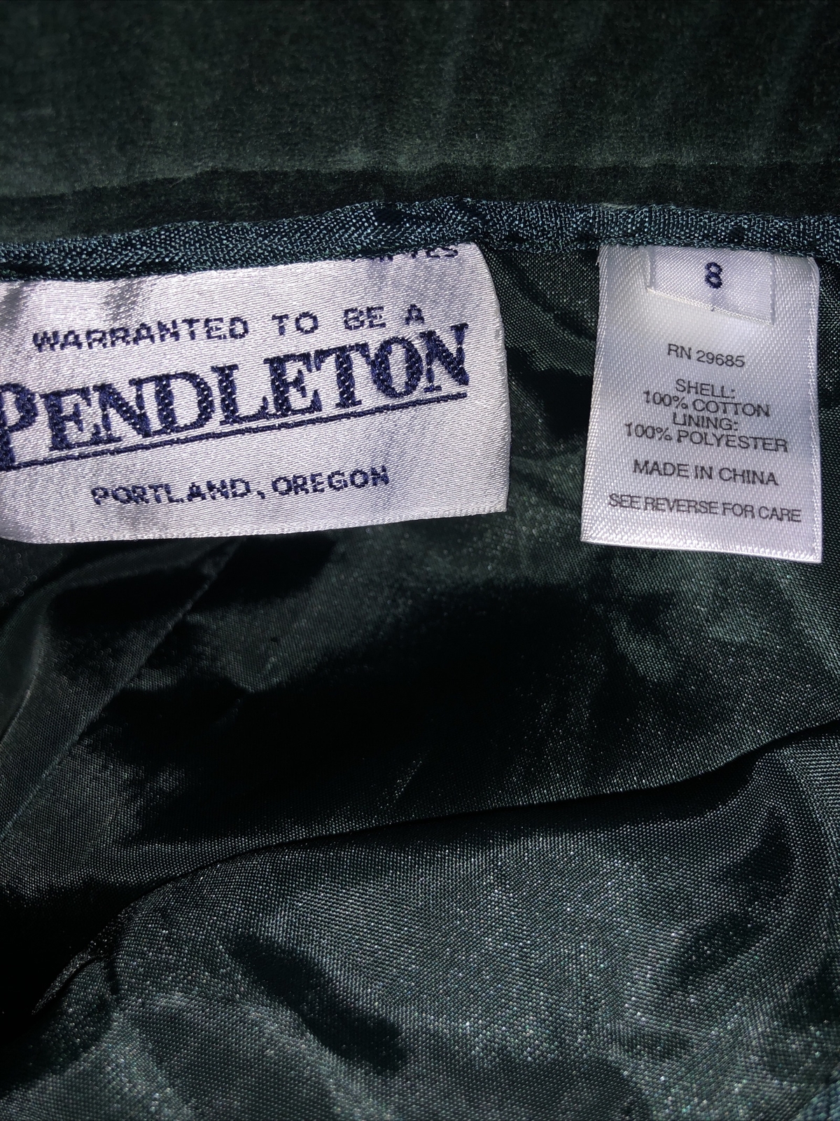 Pendleton Pants Vintage? green Velvet Size 8 Side Zip, flat front St. Patrick's | eBay