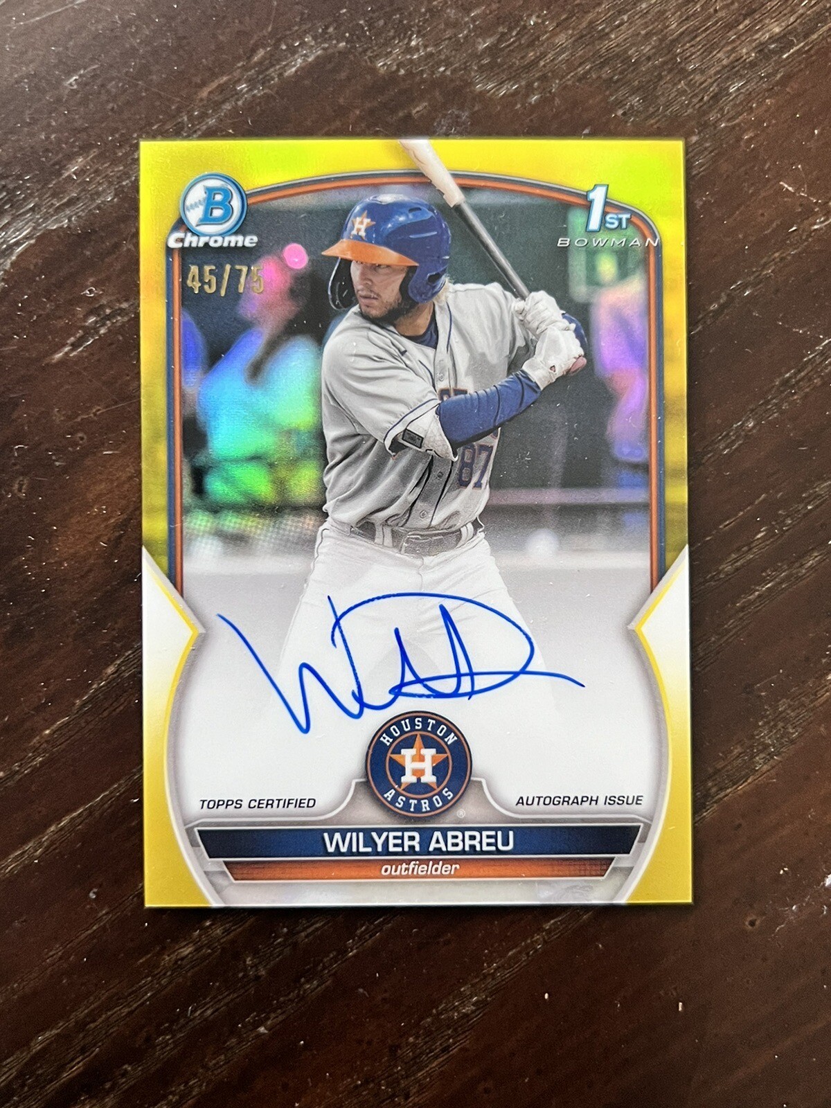 2023 Bowman Chrome 1st Wilyer Abreu Auto 45/75 Yellow Astros CPA-WA Red ...