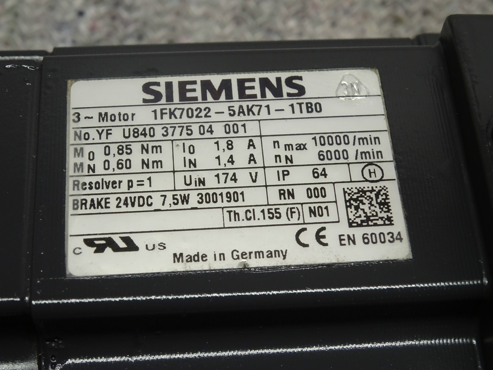 SIEMENS Servomotor 1FK7 1FK7022-5AK71-1TB0 1FK70225AK711TB0 | eBay ...