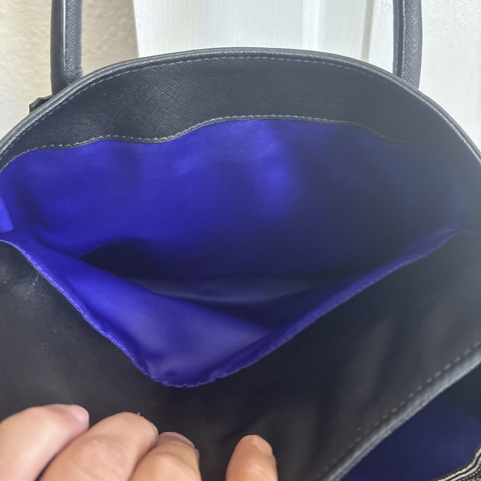 Henri Bendel West 57th Baby Diaper Bag Black Tote Purse W/Purple Lining ...