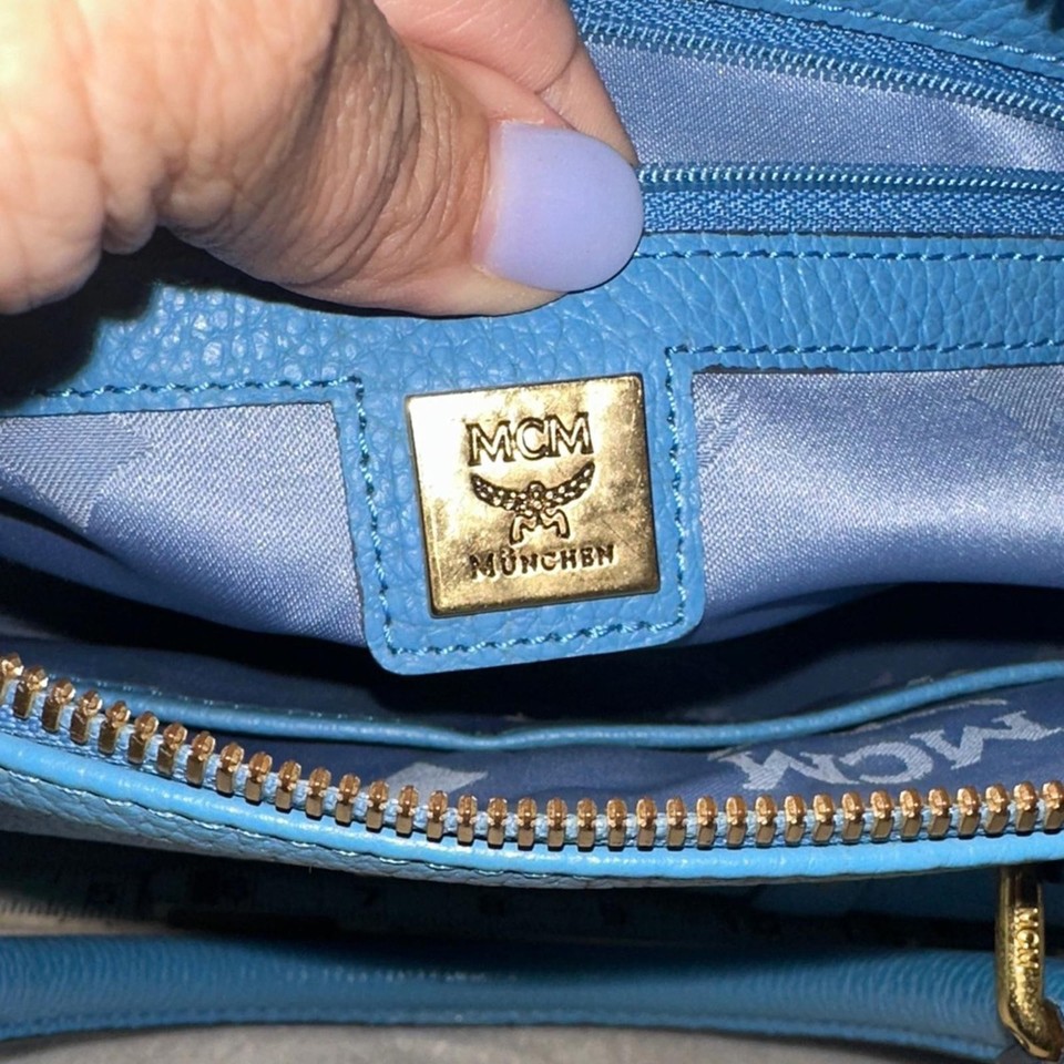 MCM Blue Leather Handbag with Gold Hardware | eBay
