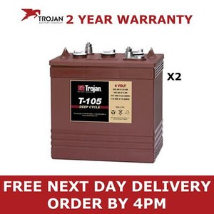 2x Trojan T105 6V 225Ah Deep Cycle Leisure Batteries for Boat ...