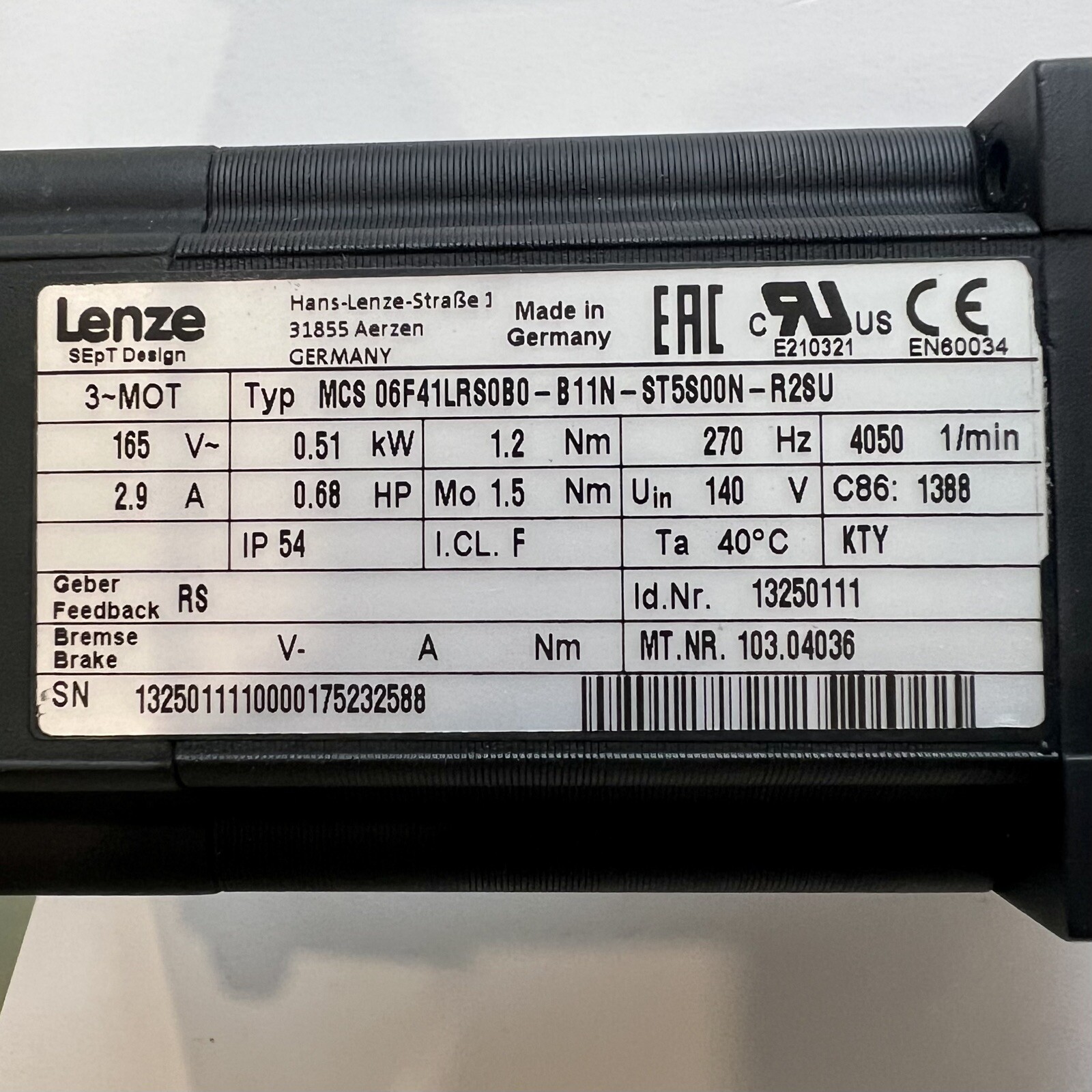 NEW LENZE Synchronous Servo Motor MCS 06F41LRS0B0-B11N-ST5S00N-R2SU | eBay