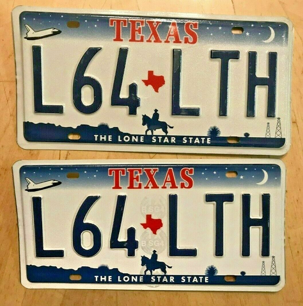 TEXAS LICENSE PLATE PLATES MATCHING PAIR " L64 LTH " TX SPACE SHUTTLE ...
