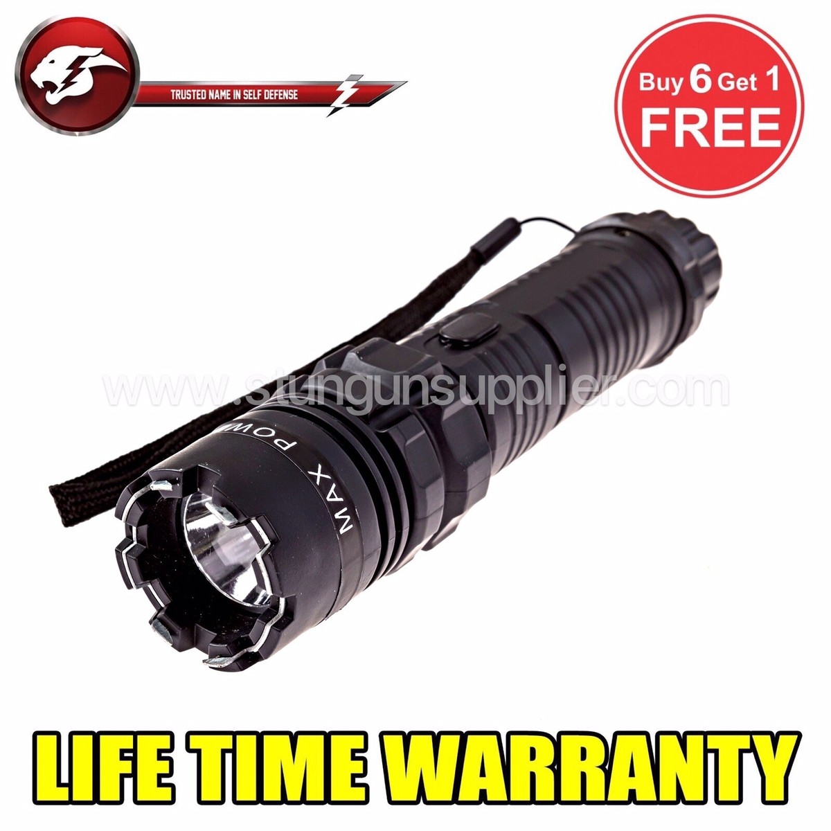 Rechargeable Flashlight Stun Gun Police Force 9,200,000 Volt Black