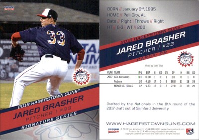 Jared Brasher 2018 Choice Hagerstown Suns #8 RC Card FREE SHIP *AutographDen* | eBay