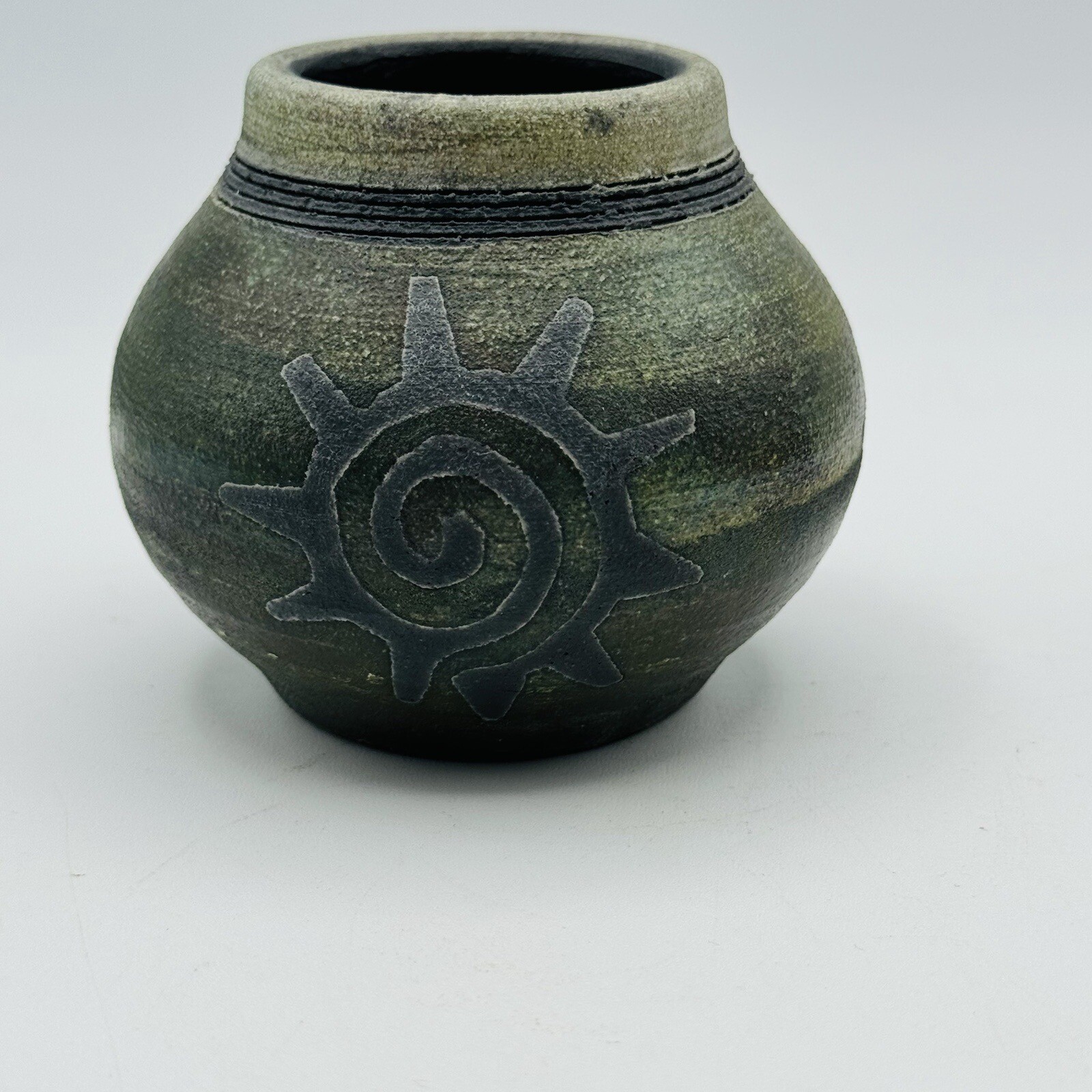 Ben Diller Petroglyph Raku Pottery Vase Sun Hawaiian Volcano Art ...