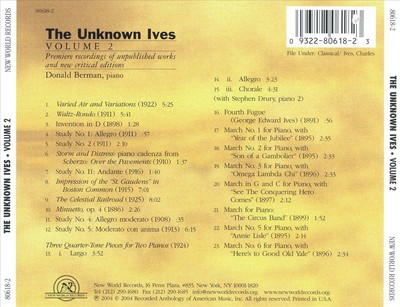 DONALD BERMAN UNKNOWN IVES, VOL. 2 NEW CD 93228061823| eBay