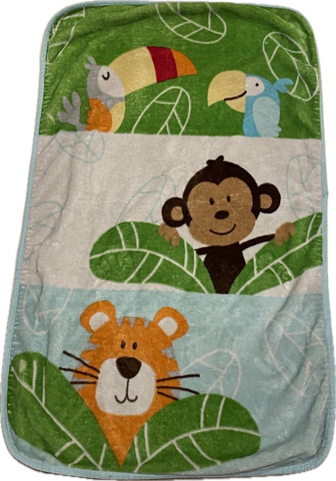Garanimals Toucan Tiger Monkey Baby Blanket Blue Green Jungle Safari ...
