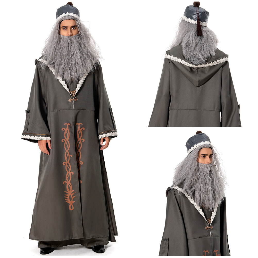 Cosplay Dumbledore Long Greyish Brown Wig And Beard Costume Accessory