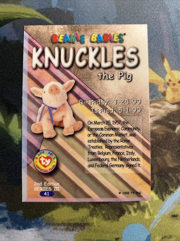 Knuckles the Pig (Ty Beanie Babies 41) 2nd Edition Series III rookie ...