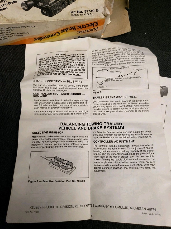 Kelsey-Hayes Automatic Electric Brake Controller Kit No. 81740 B ...