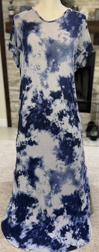 LuLaRoe Womens Dress Size Large Maria Blue Tie Dye Maxi Buttery Soft ...