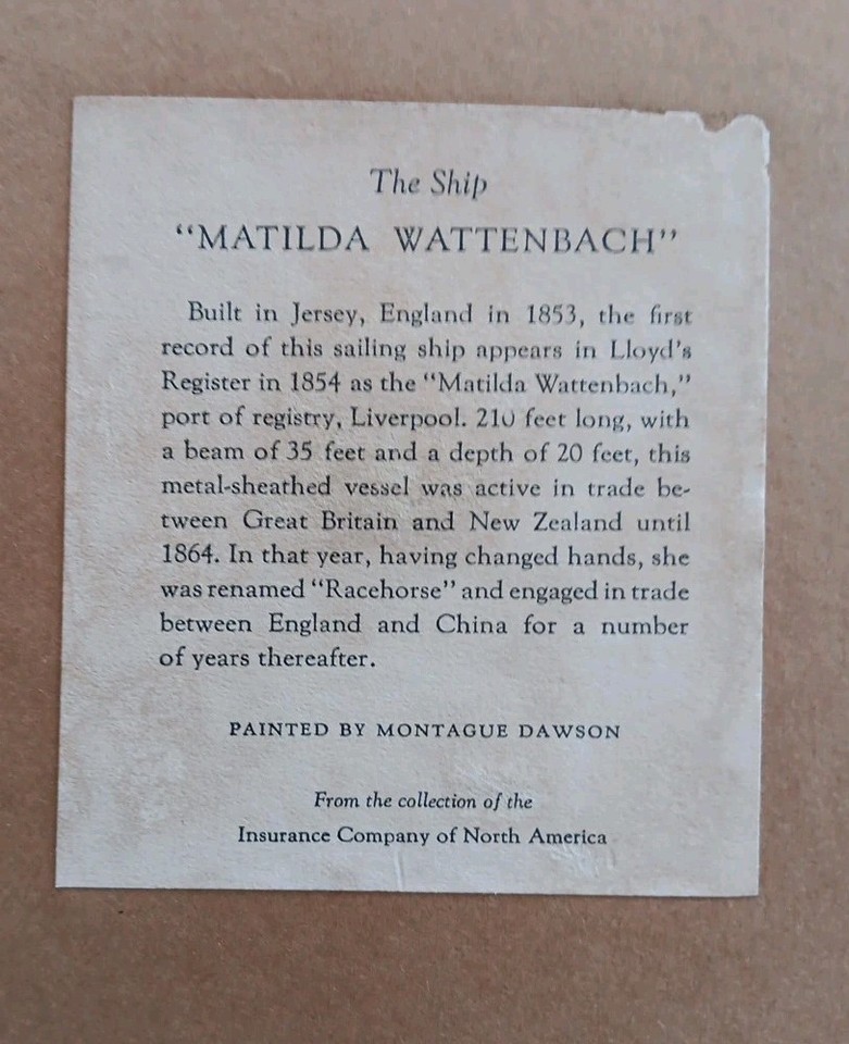 Montague Dawson MATILDA WATTENBACH Ship Vintage FRAMED Art Print c.1950 ...