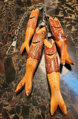Vintage Folk Art Primitive Hand Carved Rustic Wooden Fish Stringer ...