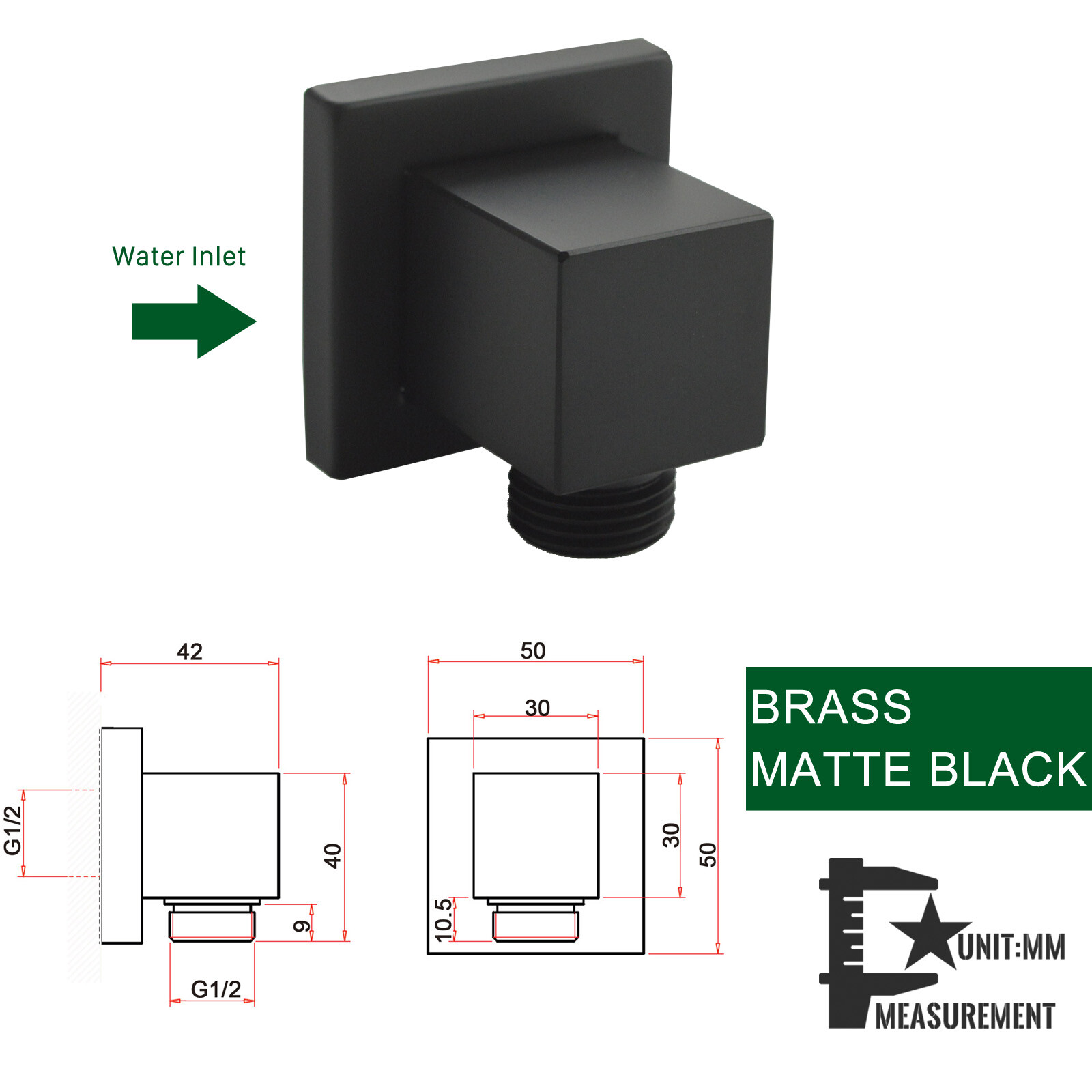 Matt Black Wall Elbow Square Water Inlet Wall Connector Shower ...